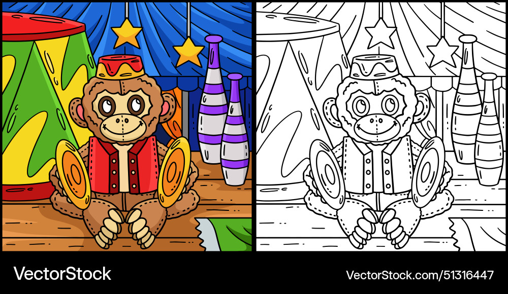Circus monkey coloring page colored Royalty Free Vector