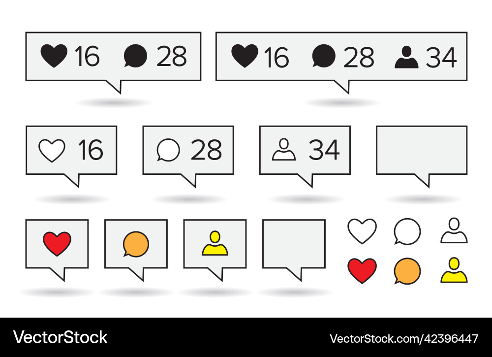 Like follower comment icon set trendy style Vector Image