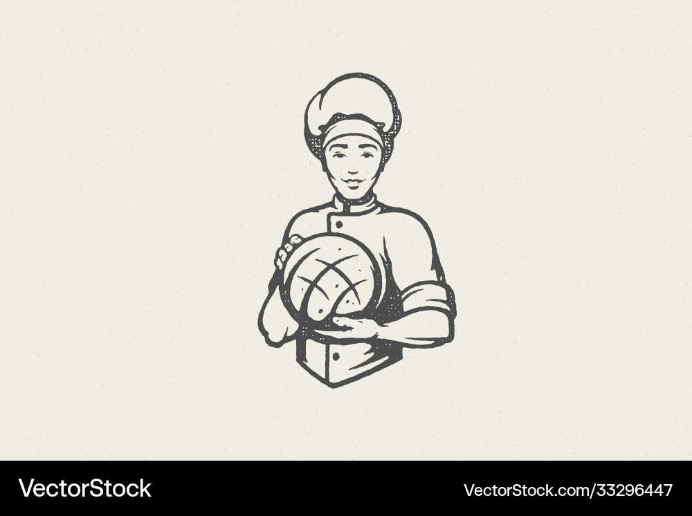 Man baker in chef uniform holding loaf fresh Vector Image
