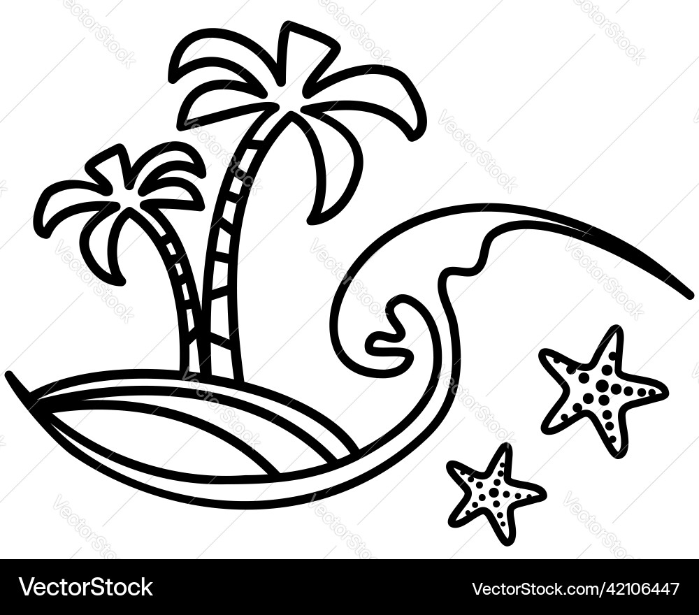 Palm trees and ocean waves island outline Vector Image