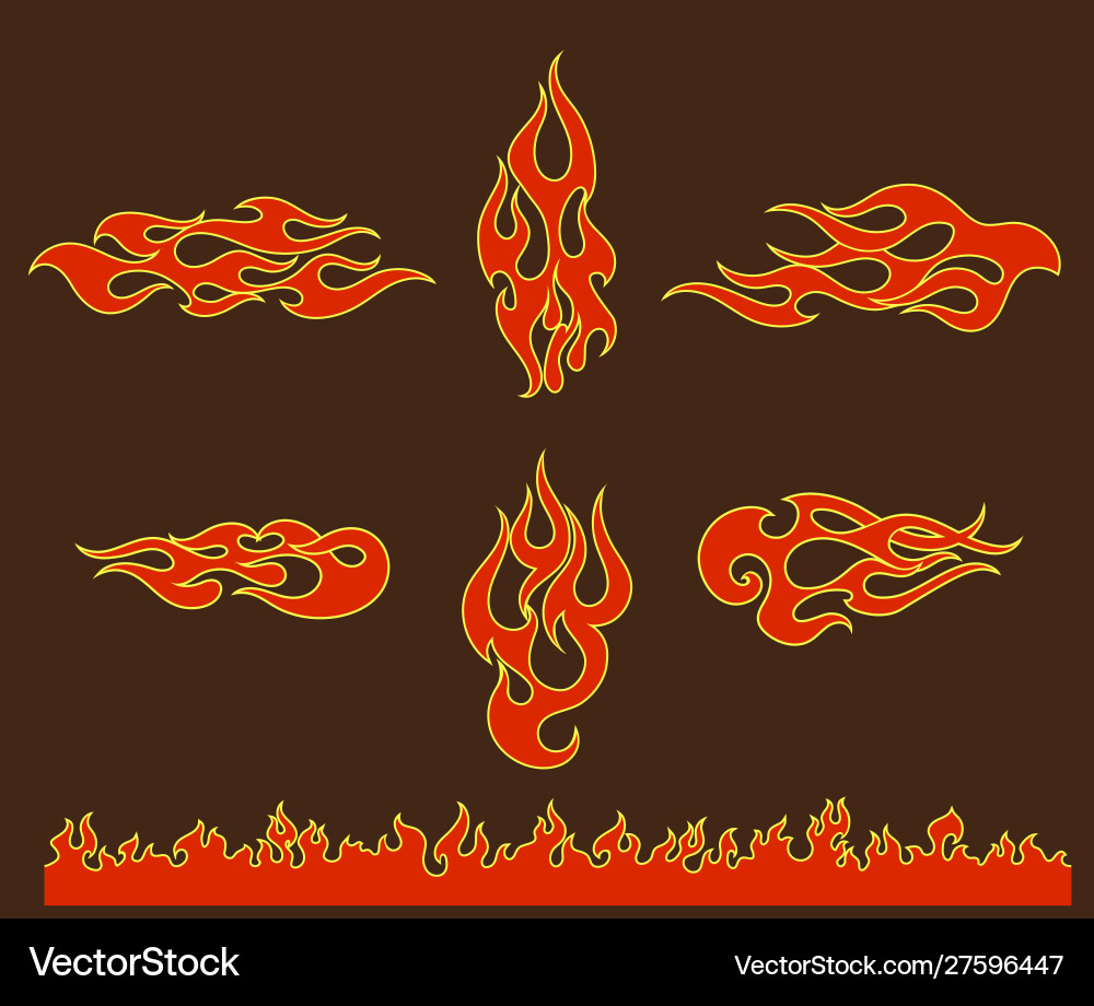 Red flame elements set Royalty Free Vector Image