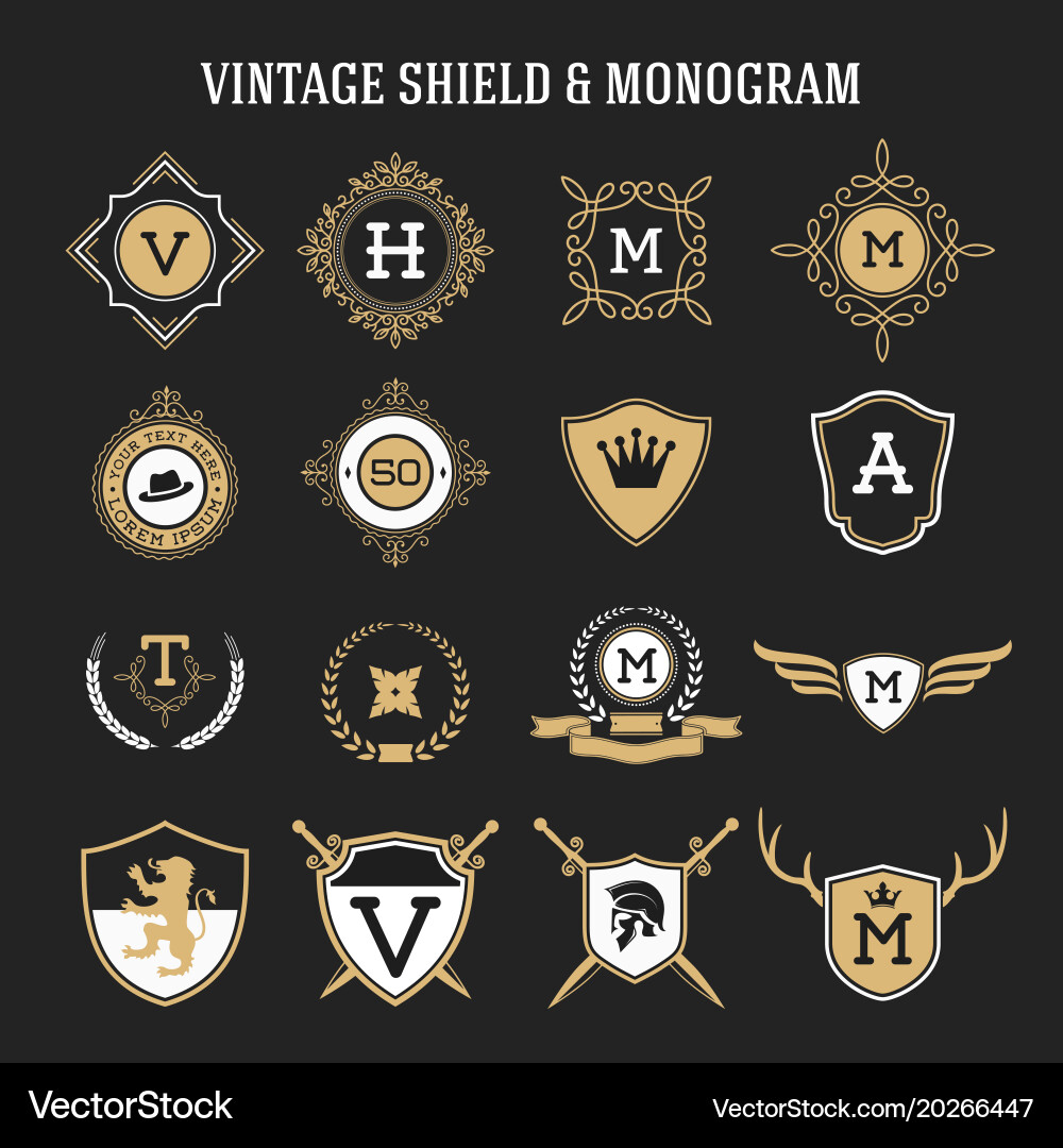 Vintage monogram and shield elements Royalty Free Vector