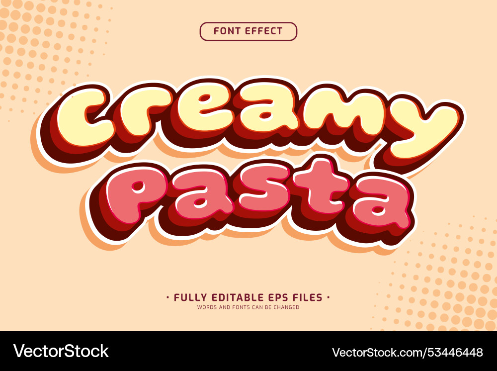 Editable text effect creamy pasta fun style design