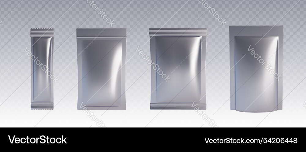 Pouch bag mockup set in silver metallic color Vector Image