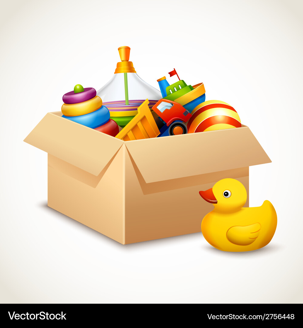 Toys in box Royalty Free Vector Image - VectorStock