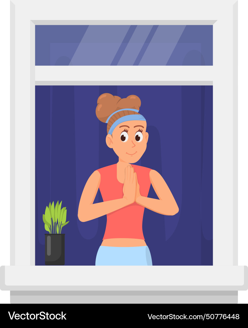 Young woman in window exercise active neighbor Vector Image