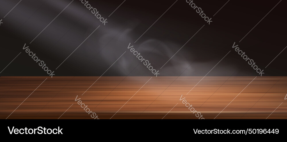 Brown wood 3d table top with steam or smoke Vector Image