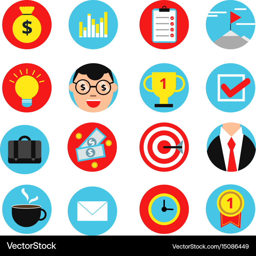 Business icon set in flat style Royalty Free Vector Image