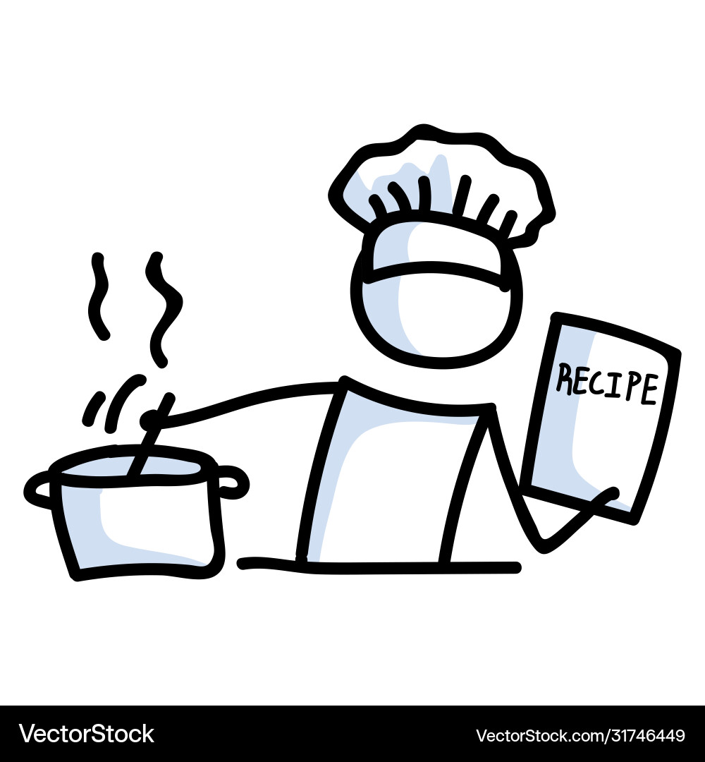 Cute Chef Cooking Line Art Icon Royalty Free Vector Image