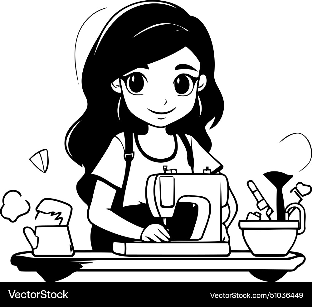 Cute little girl sewing on a machine Royalty Free Vector