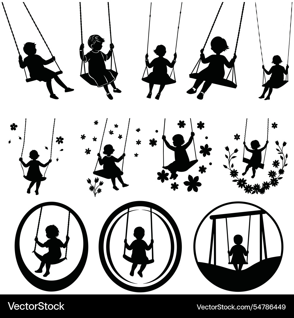 Single kids and young playing swinging Royalty Free Vector