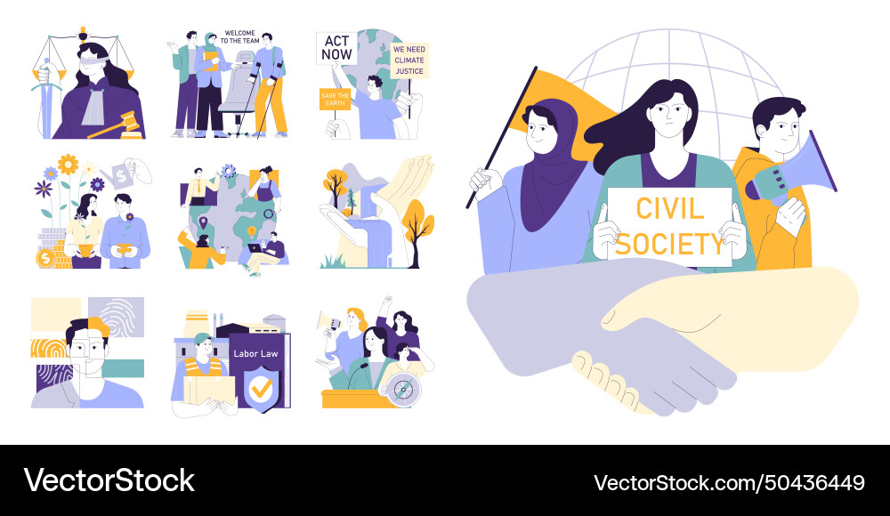 Social equity set civil society teamwork Vector Image
