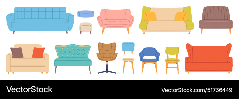 Trendy sofas chairs and armchairs soft furniture Vector Image