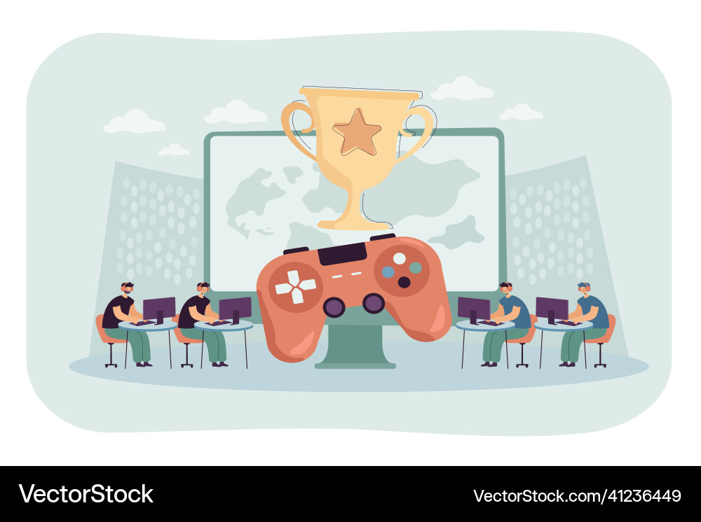 Two teams on sides playing virtual computer games Vector Image