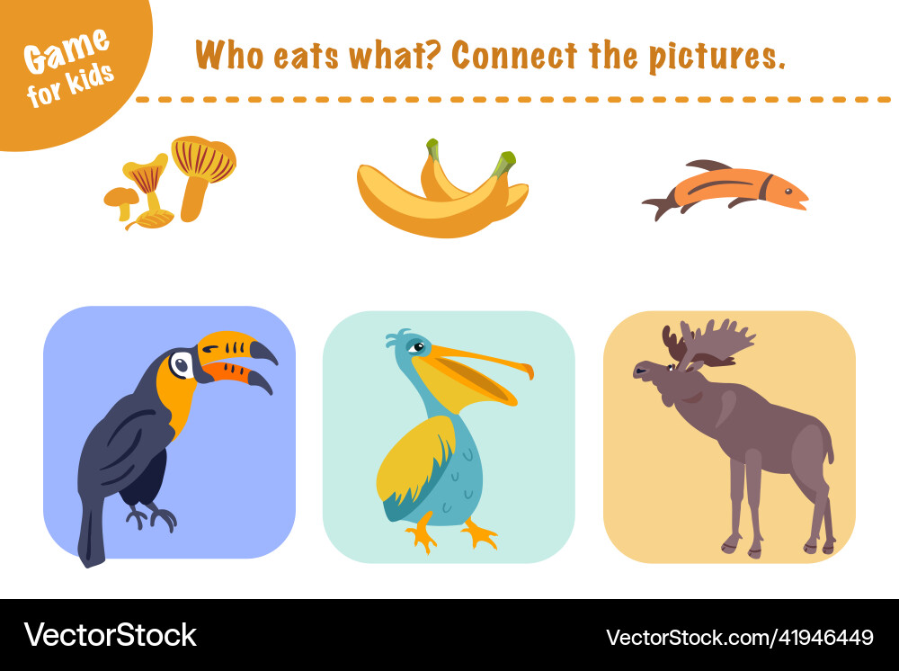 Who eats what connect pictures game for children Vector Image