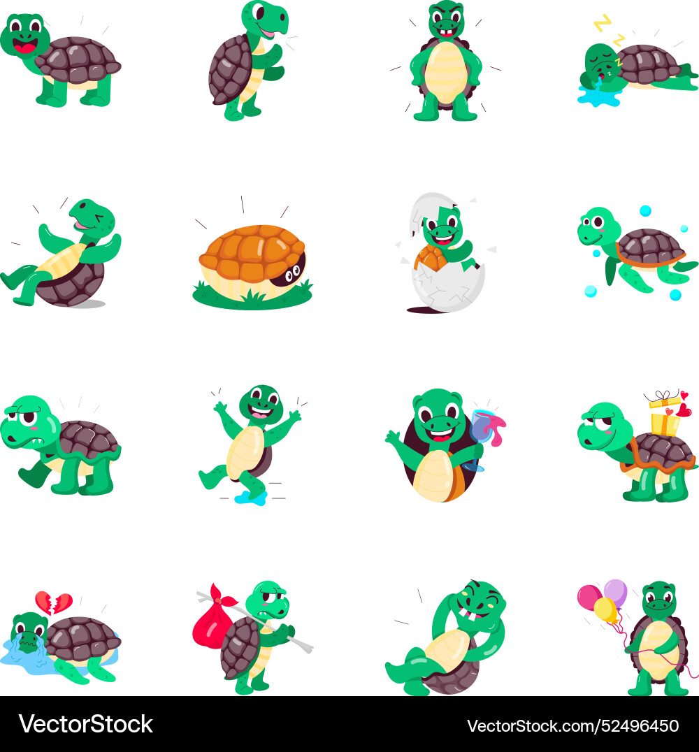 Basic rgblatest pack of flat style cute turtle car