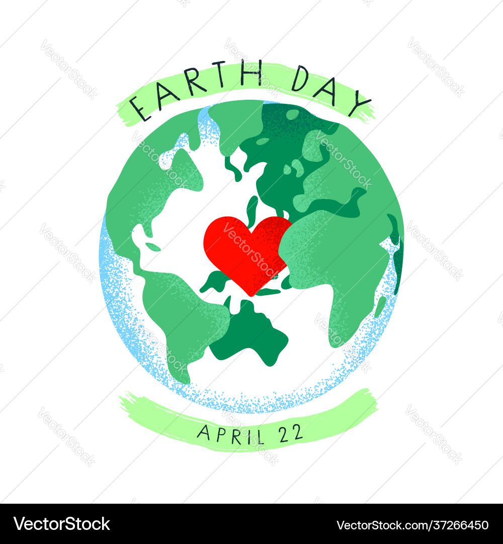 Earth day card green planet with love heart Vector Image