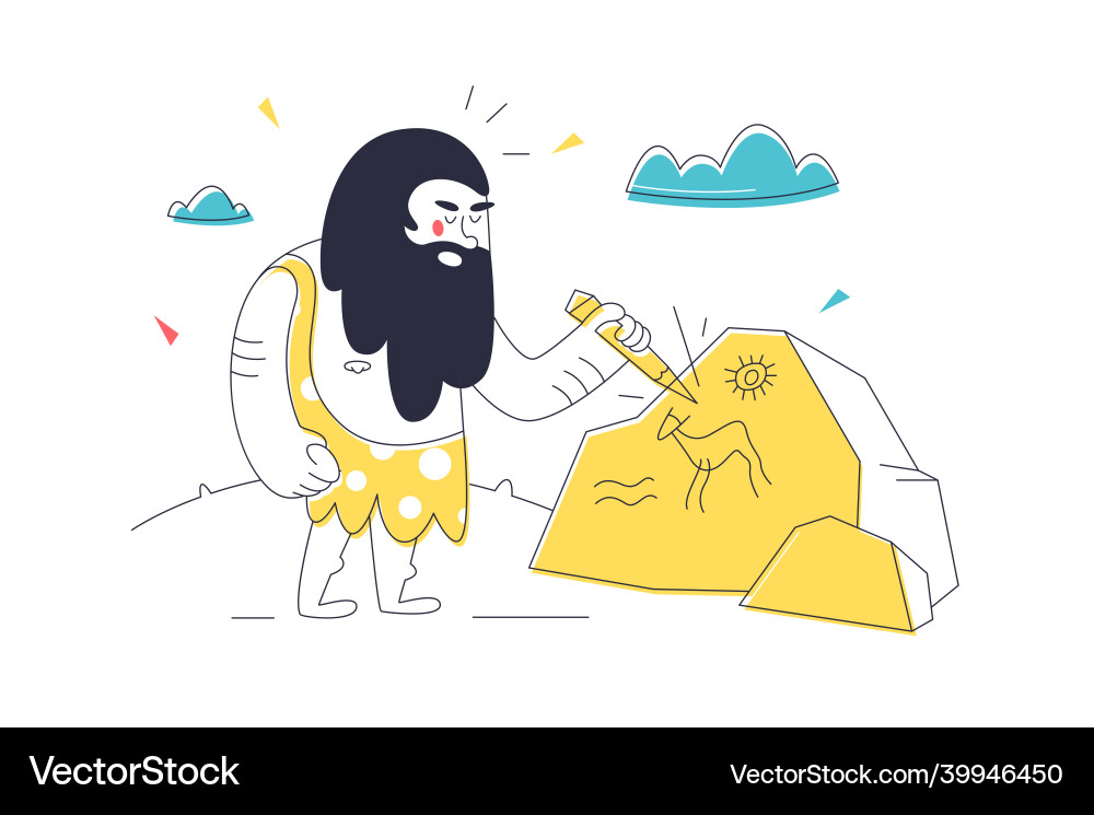 Prehistoric caveman character carving stone Vector Image