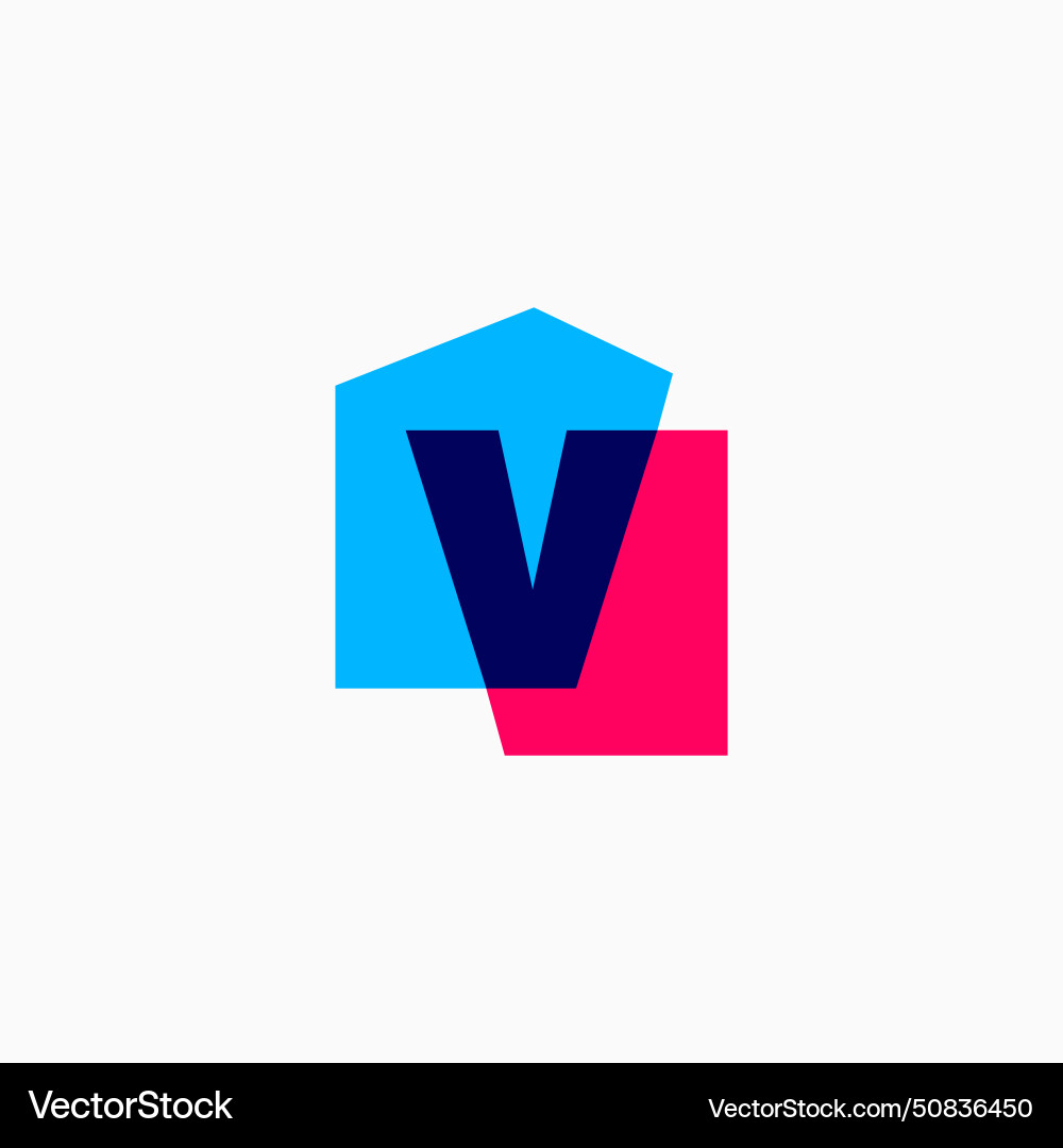 V letter house overlapping color monogram home Vector Image