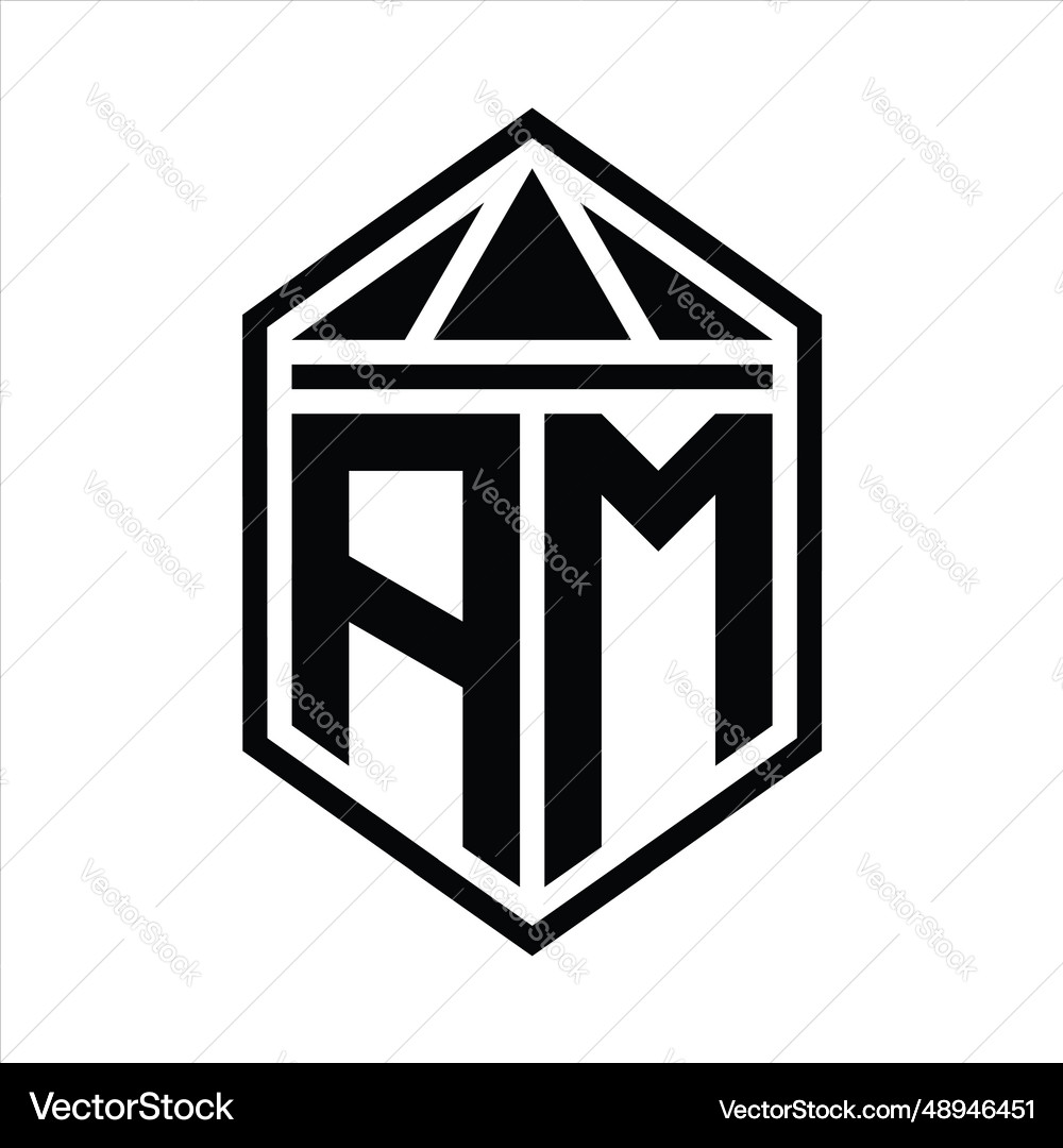 AM Monogram Logo - Shield Hexagon Royalty Free Vector Image
