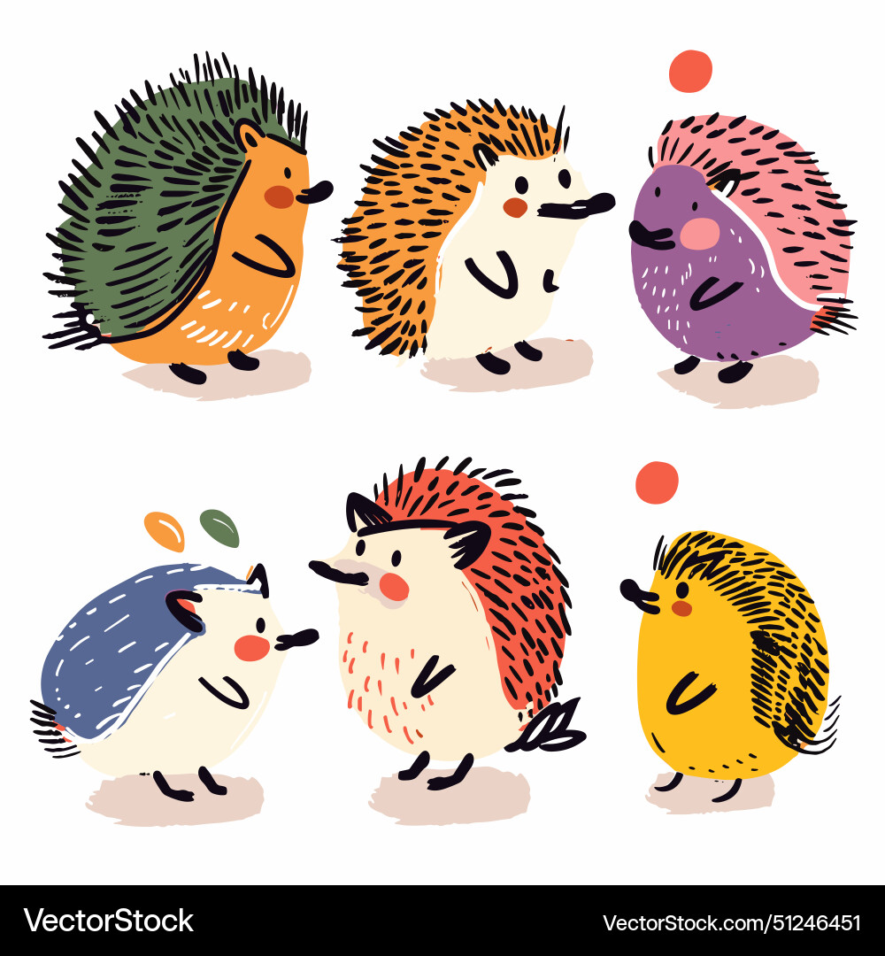 Colorful cartoon hedgehogs various Royalty Free Vector Image