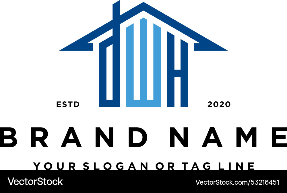 Creative letter dwh home roof logo design Vector Image