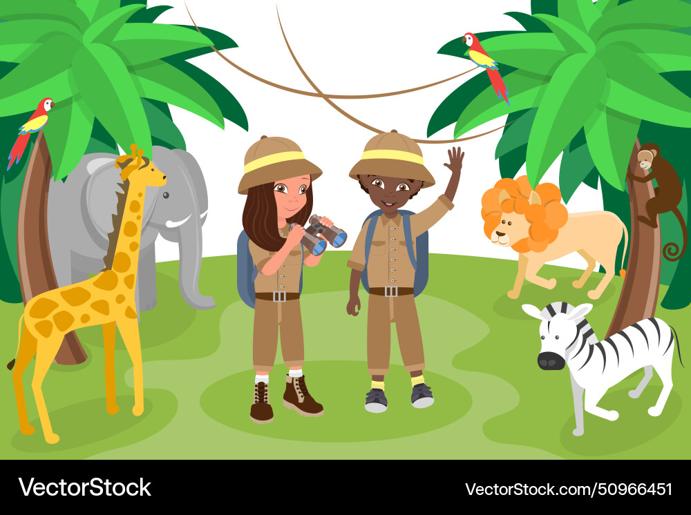 Flat of jungle explorers Royalty Free Vector Image