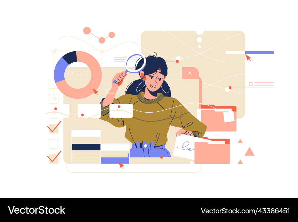 Girl character search for information Royalty Free Vector