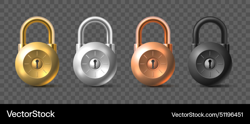 Realistic padlock different metal colors door Vector Image