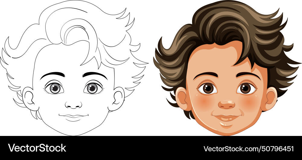 Transition from line art to colored portrait Vector Image