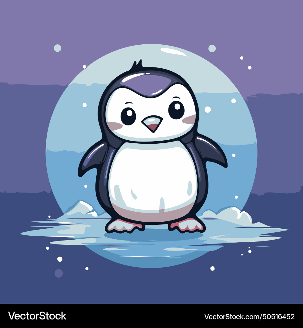 Cute penguin on ice in cartoon style Royalty Free Vector