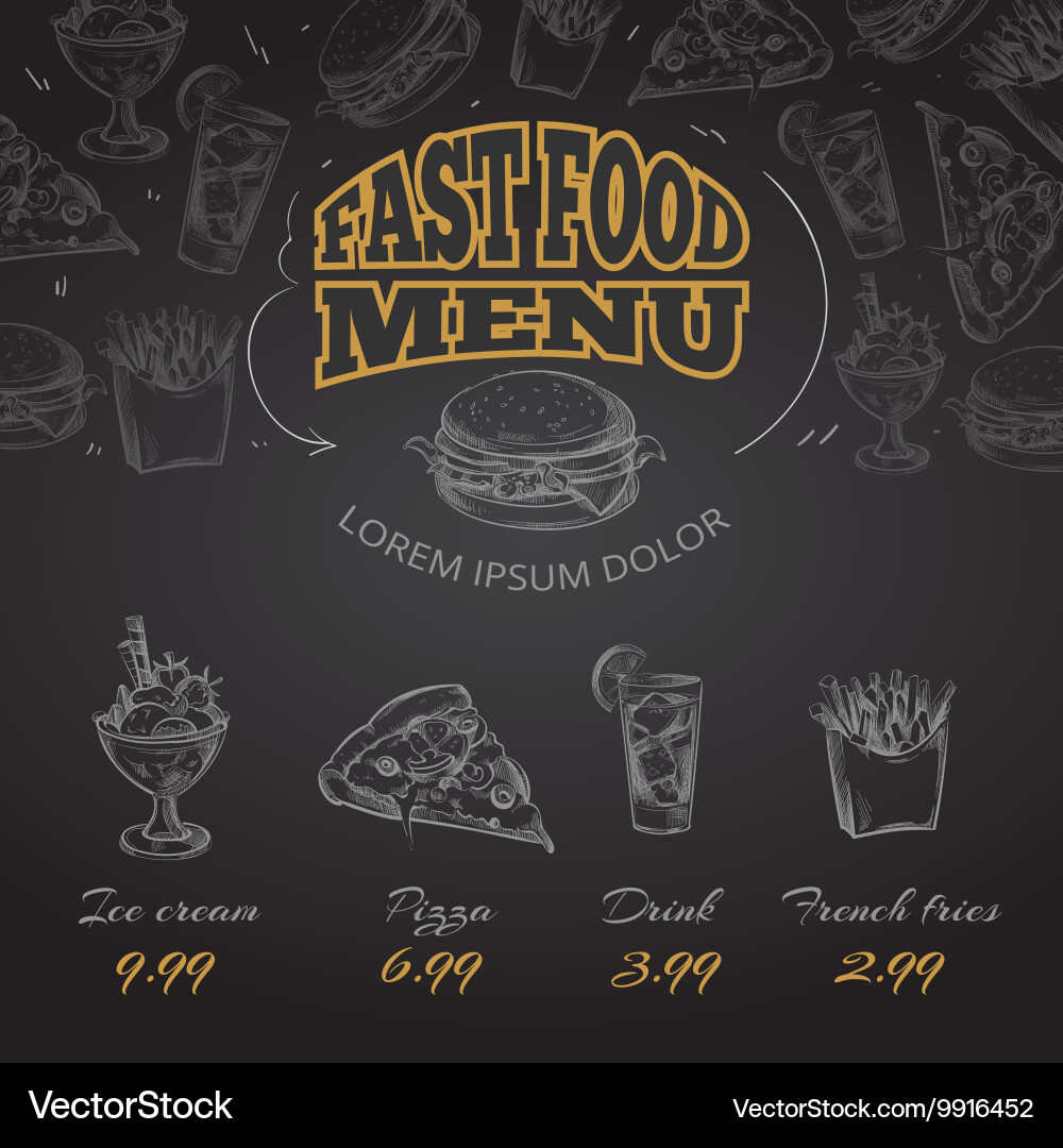 Hand-Drawn Fast Food Menu Royalty Free Vector Image
