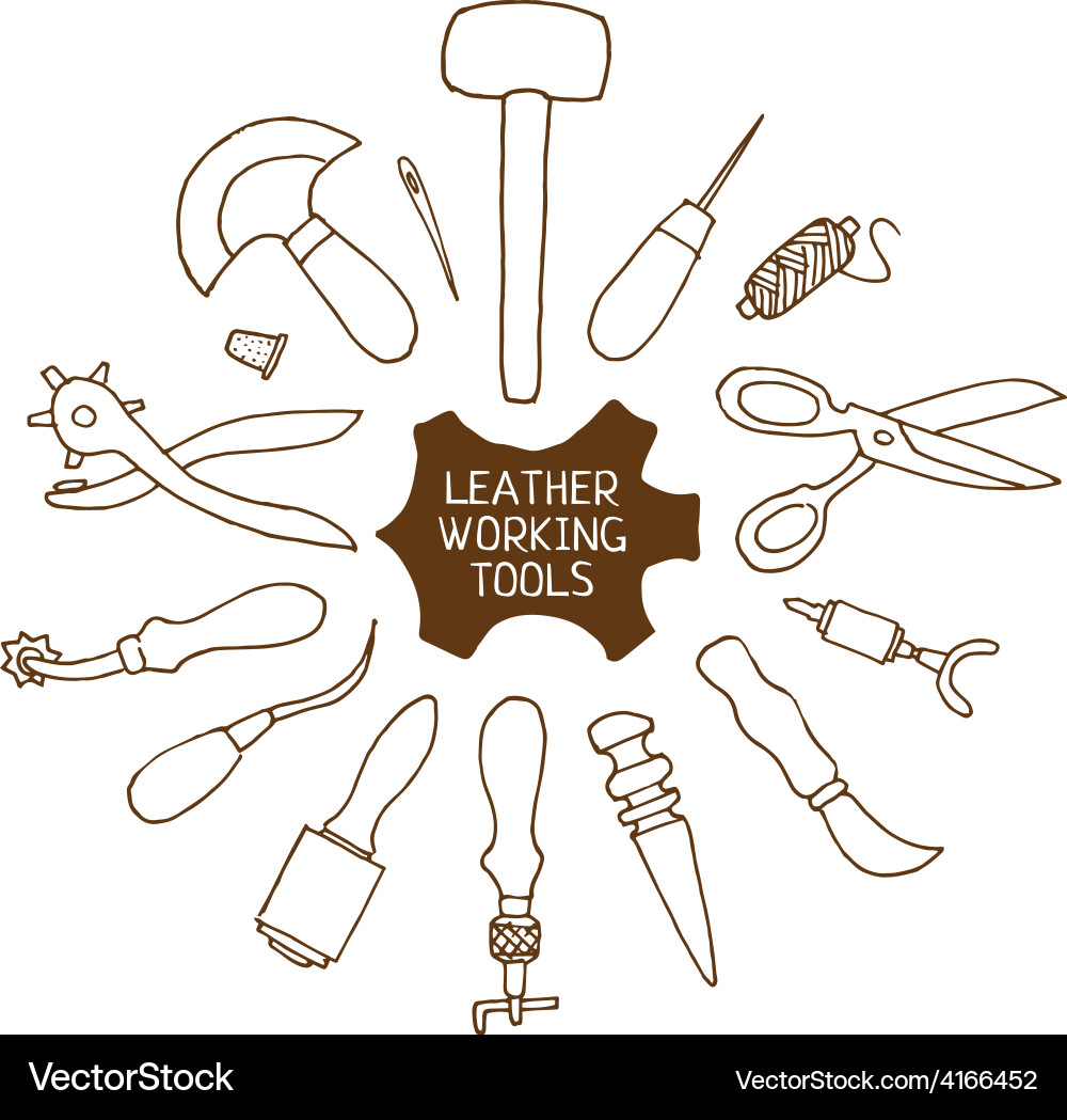 Hand drawn leather working tools Royalty Free Vector Image