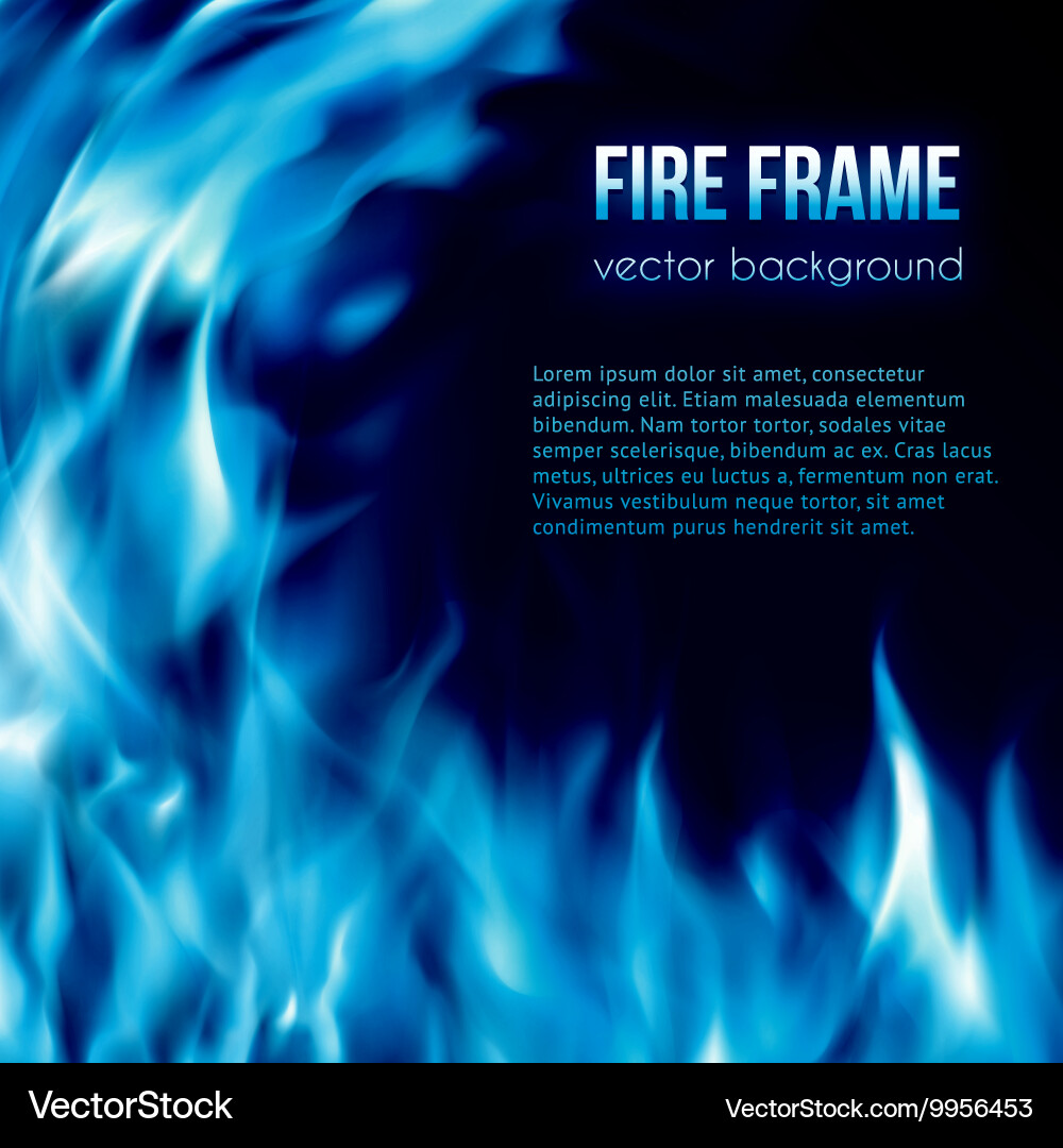 Banner with blue color burning fire frame Vector Image