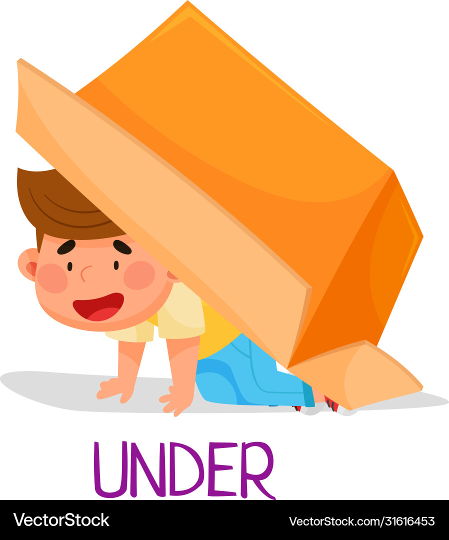 Cheerful boy sitting under carton box Royalty Free Vector