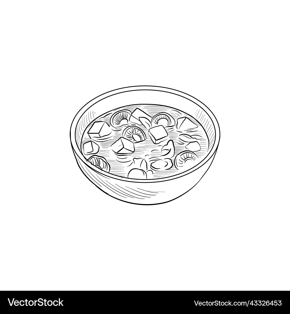 Drawing bowl with miso soup Royalty Free Vector Image