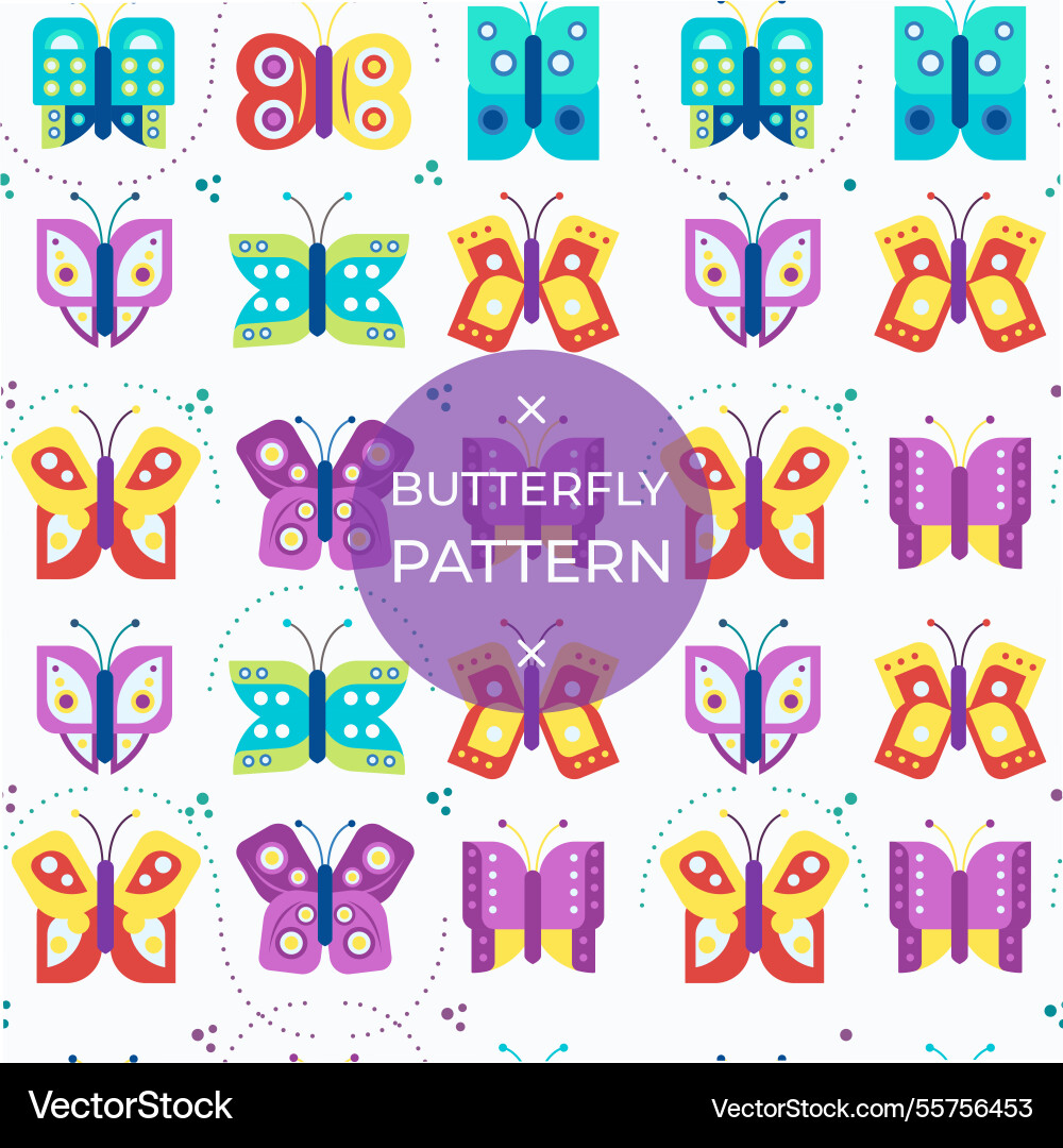 Flat butterflies pattern Royalty Free Vector Image