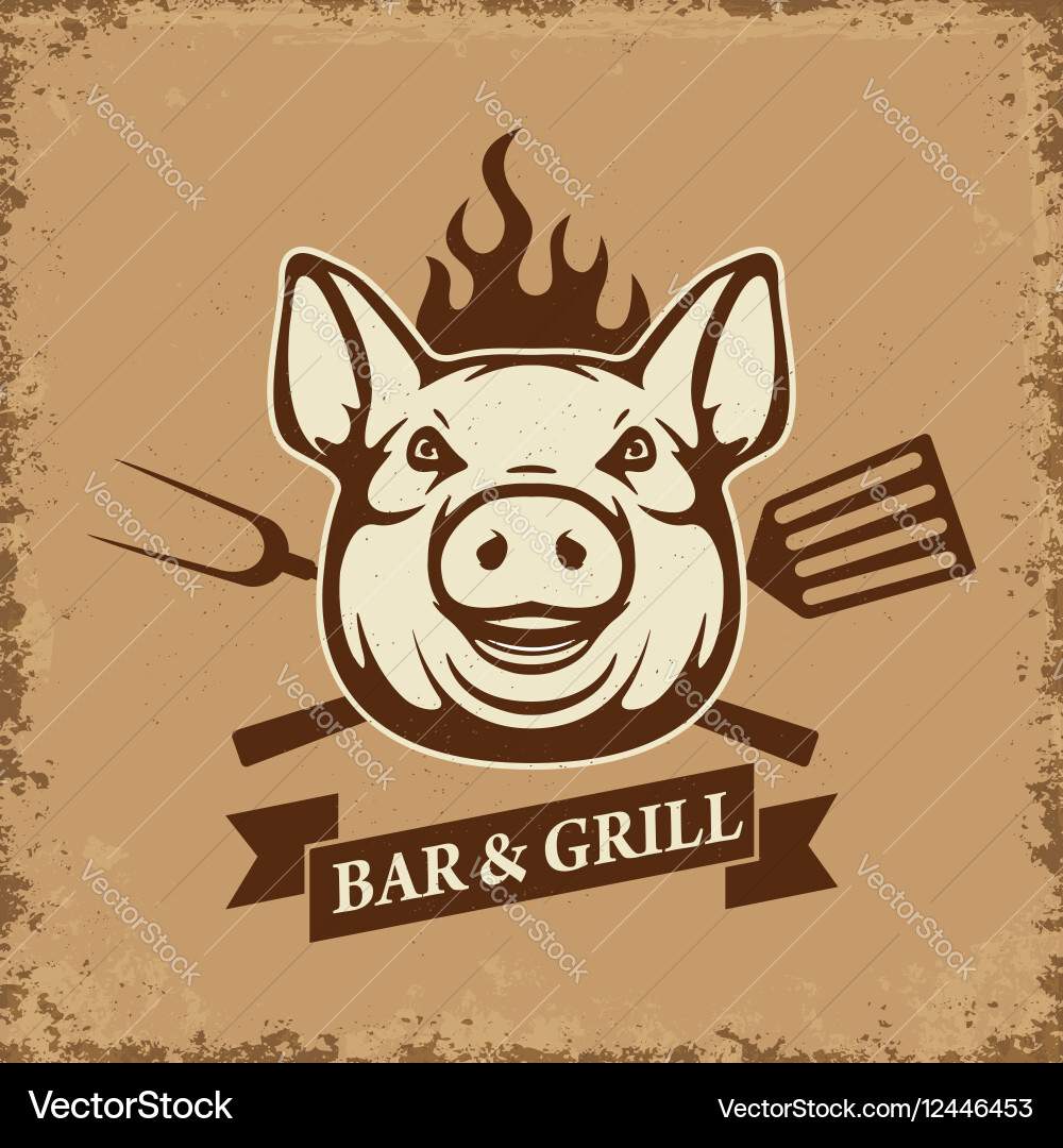 Rustic Pig Head BBQ Royalty Free Vector Image - VectorStock