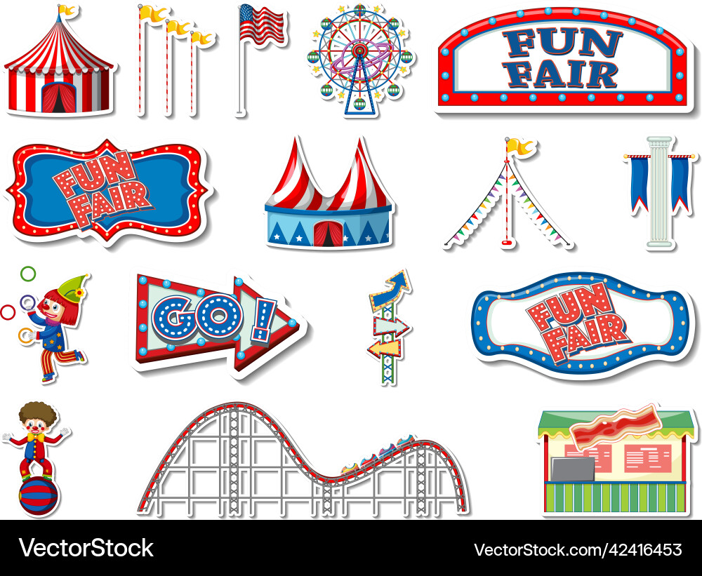 Sticker set of amusement park and fun fair objects