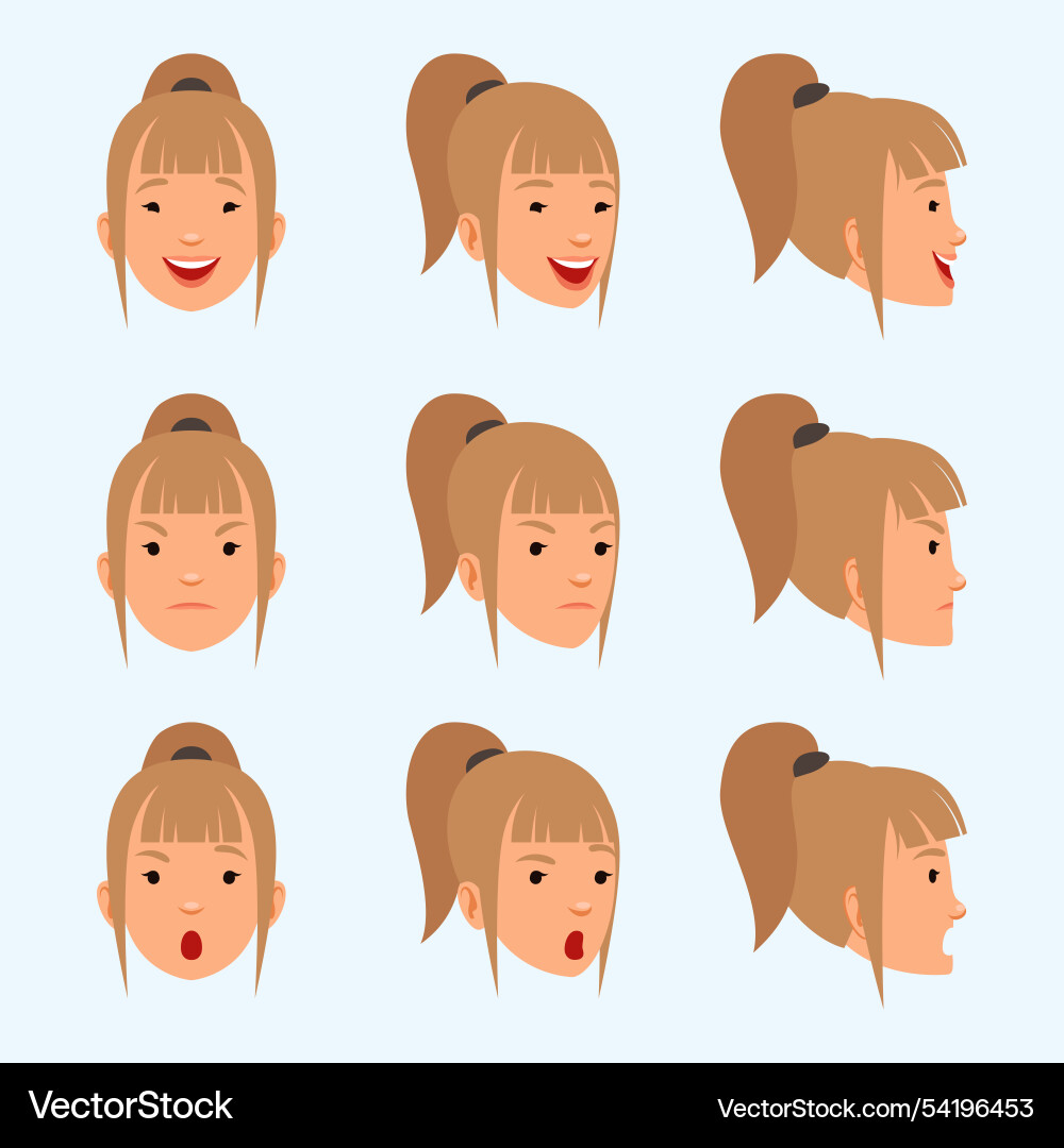 Woman emotions head with different angle views Vector Image
