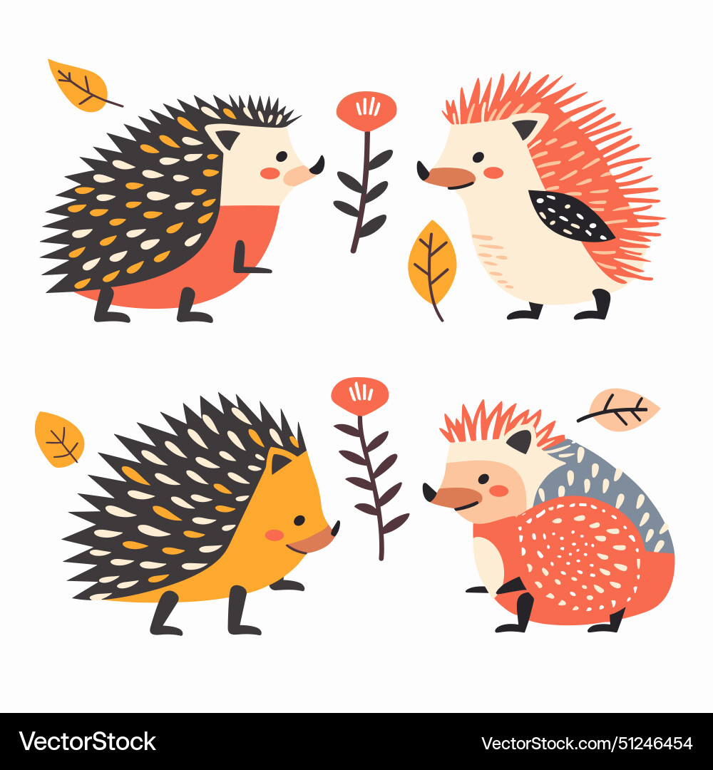 Four cute cartoon hedgehogs various Royalty Free Vector