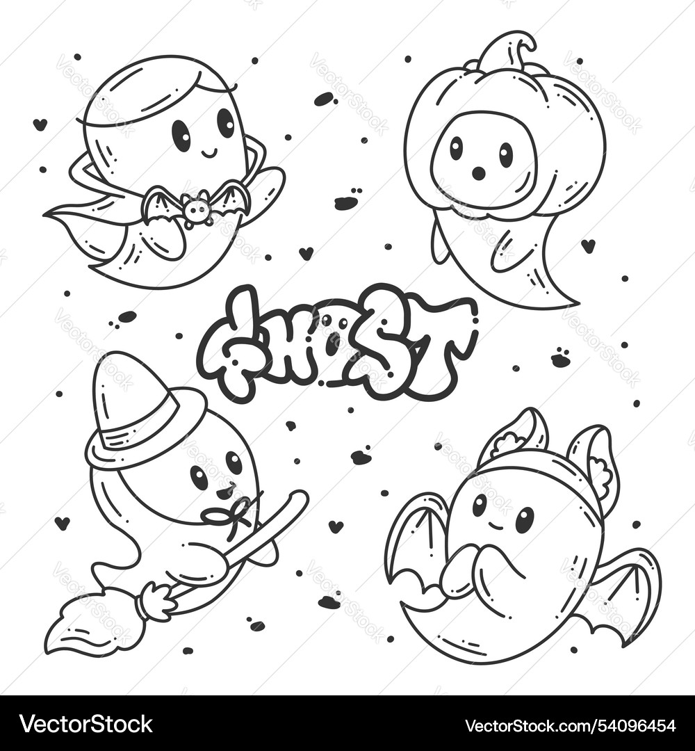 Hand drawn halloween cute ghost set collection Vector Image