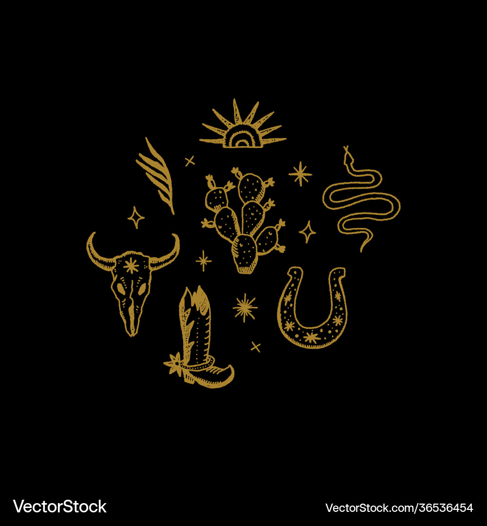 Wild West Symbol Set Royalty Free Vector Image