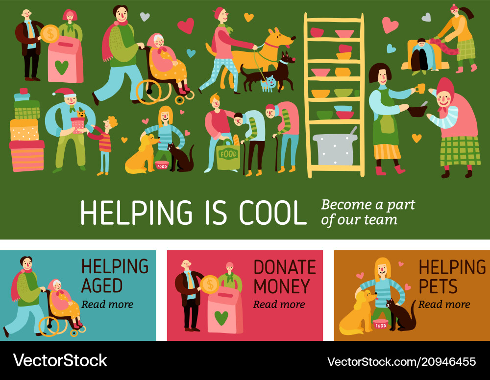 Charity types horizontal banners Royalty Free Vector Image