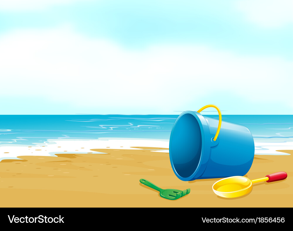A bucket fork and shovel at the beach Royalty Free Vector