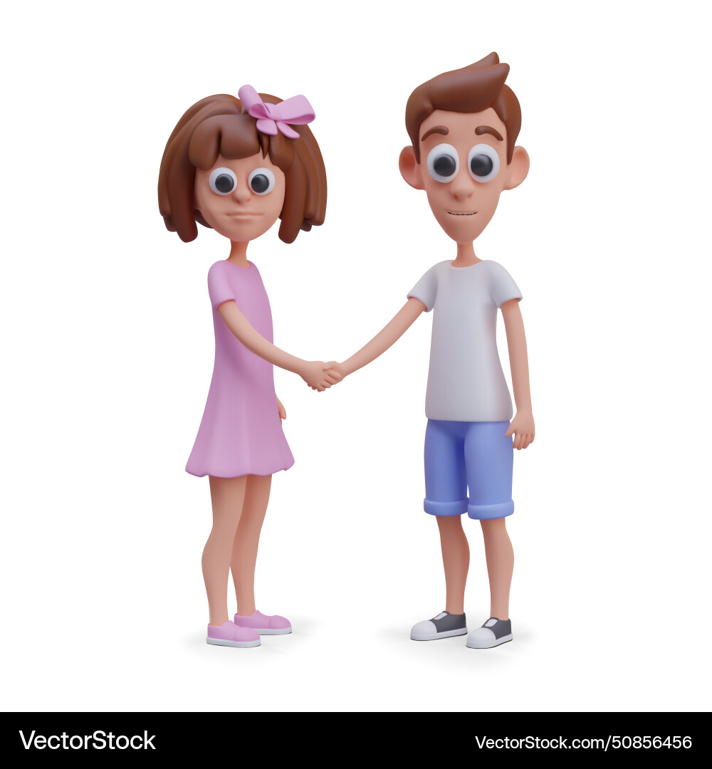 Boy and girl shake hands 3d characters Royalty Free Vector