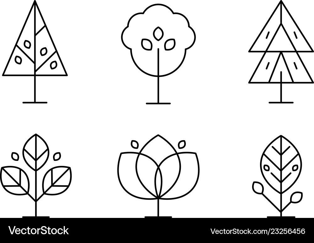 Collection of trees in linear style decorative Vector Image
