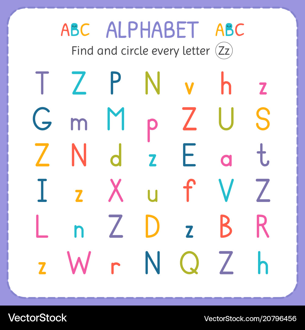 Find and circle every letter z worksheet Vector Image