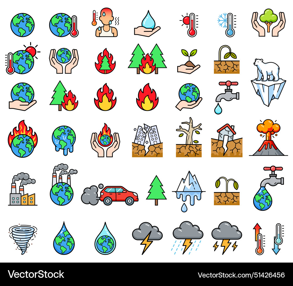 Global warming environment symbol color icons Vector Image