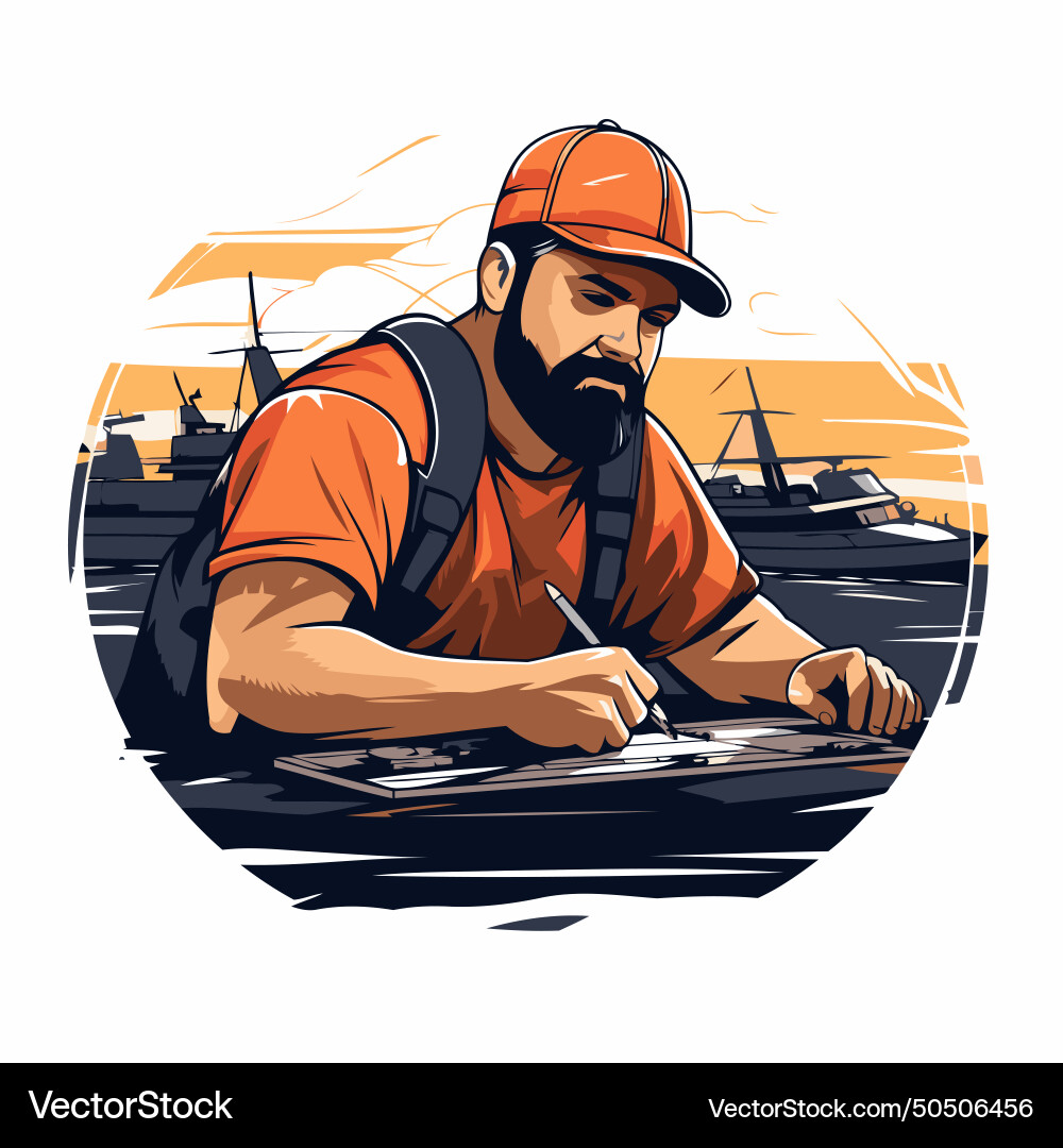 Worker on the seaport in cartoon style Royalty Free Vector